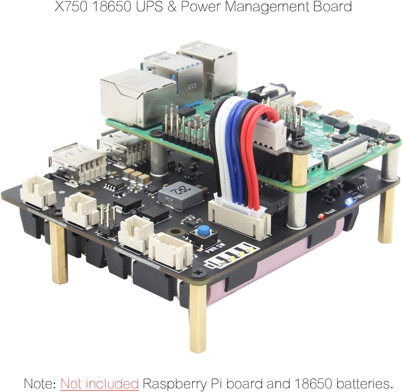Geekworm Raspberry Pi 4 /3B+ /3B 18650 UPS with Safe Shutdown + Auto Power-On, X750 Safe Power ...
