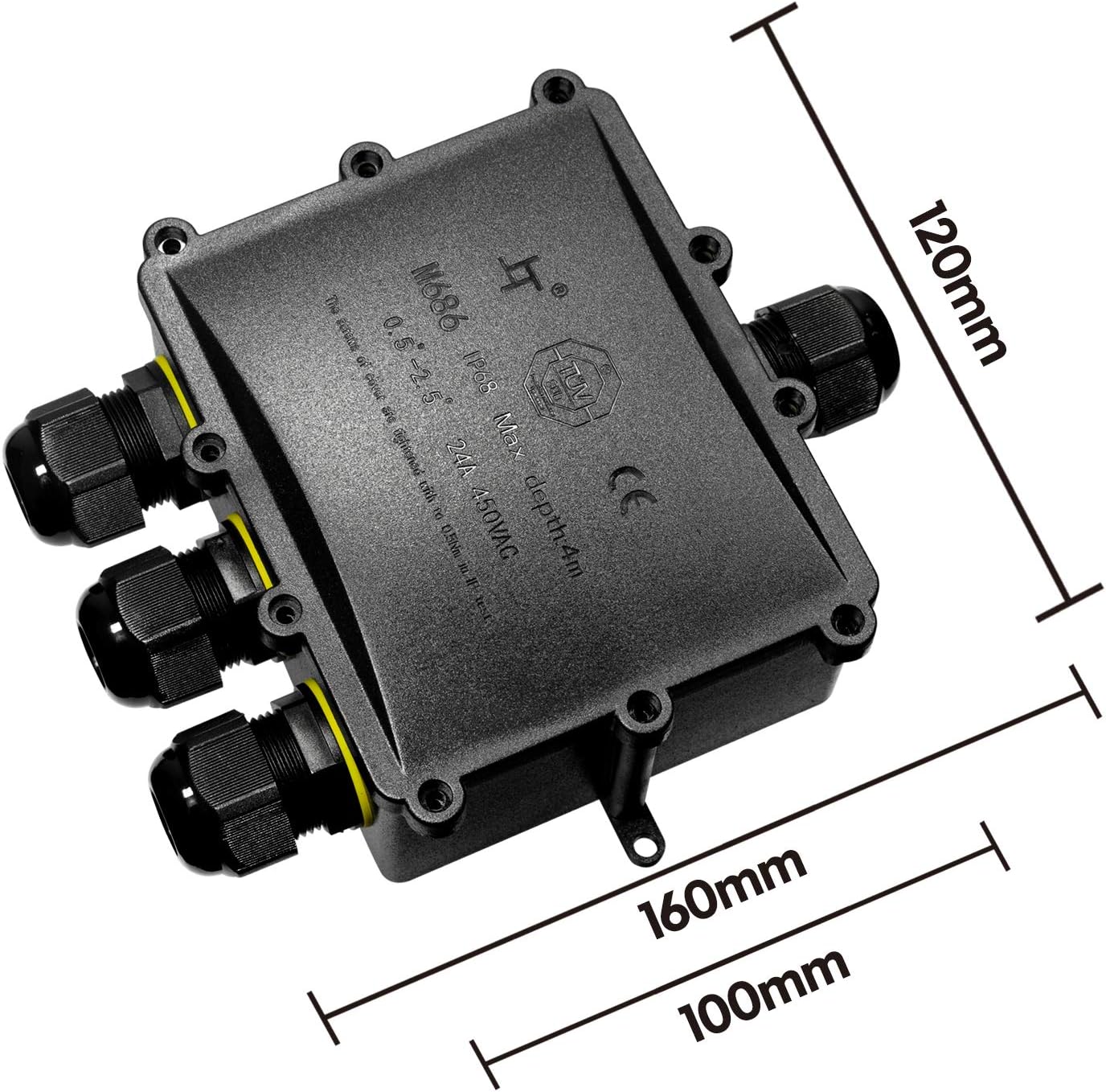 PEBA Waterproof Junction Box IP68 4-Way Outdoor Square Electrical ...
