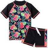 Amazon.com: Girls Rash Guard Swimsuit Set UPF 50+ UV Two Piece Short Sleeve Swimwear for 4-14 ...