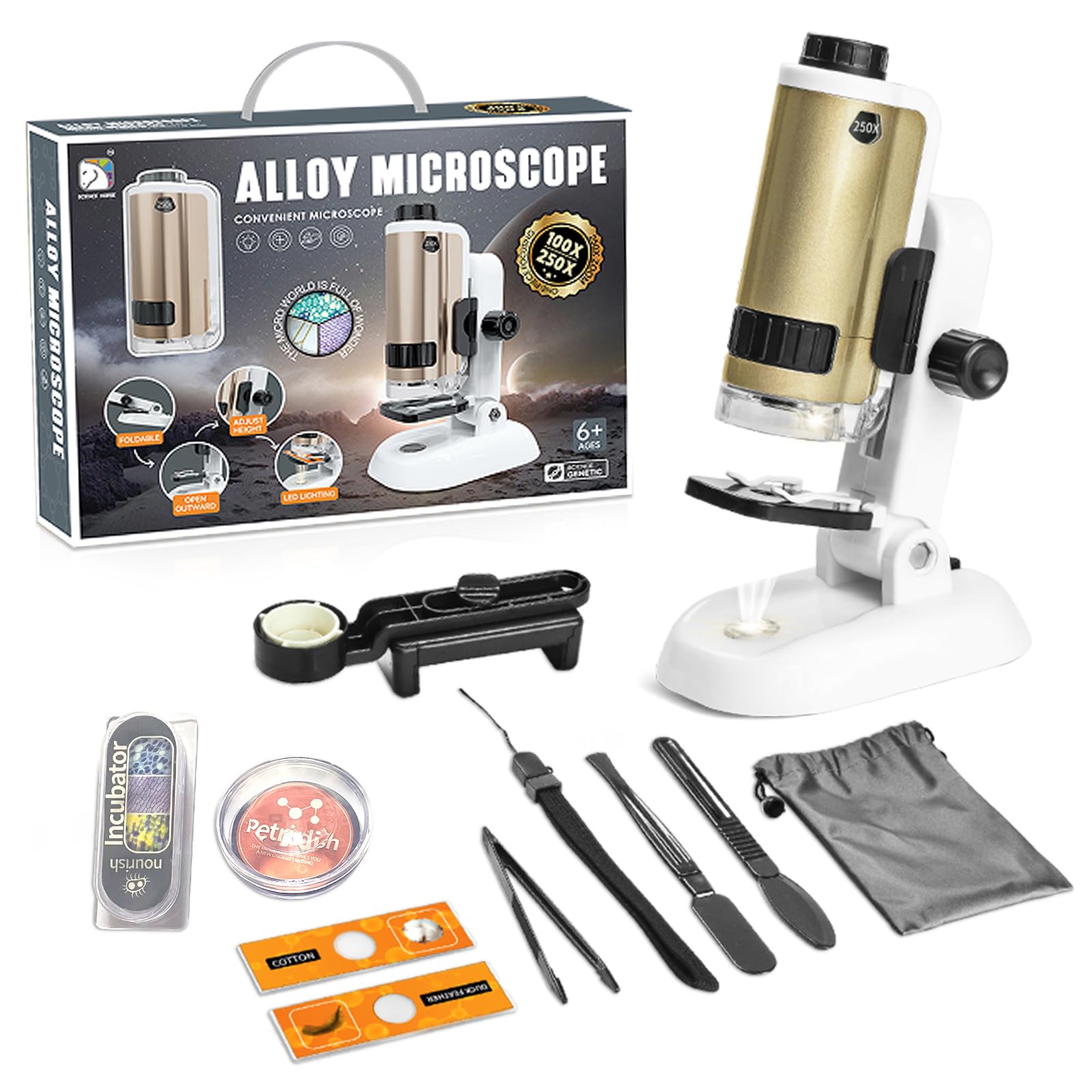 Kids Microscope Science Kits for Kids Age 6-12,SETFLAGS 100x-250x Zoom ...