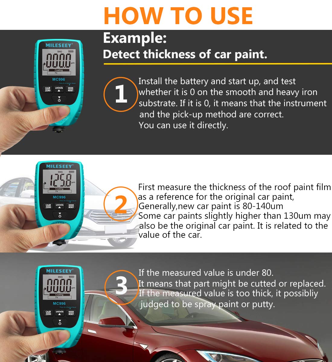 MiLESEEY Digital Coating Thickness Gauge Meter Paint Thickness Meter ...