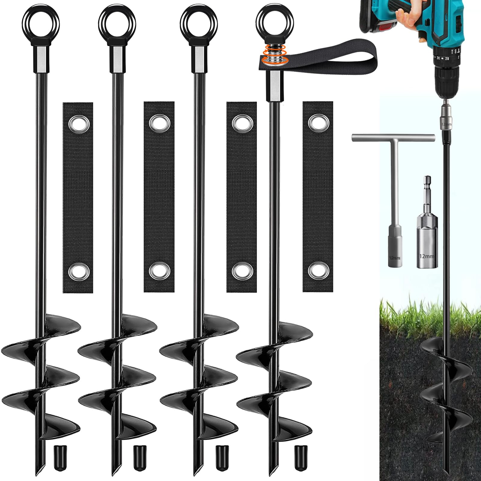 Fabulas Ground Anchors, Trampoline Stakes Anchors High Wind Heavy Duty ...