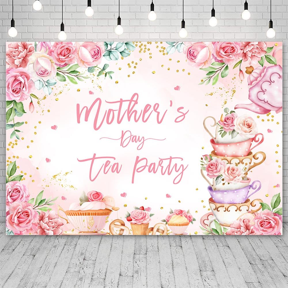 AIBIIN 7x5ft Mother's Day Tea Party Backdrop Happy Mother's Day ...