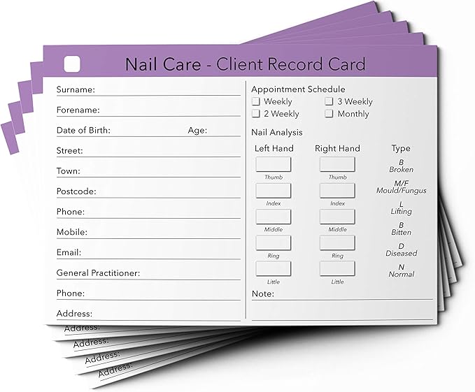 Nail Care Client Record Card - Pack of 50: Amazon.co.uk: Office Products