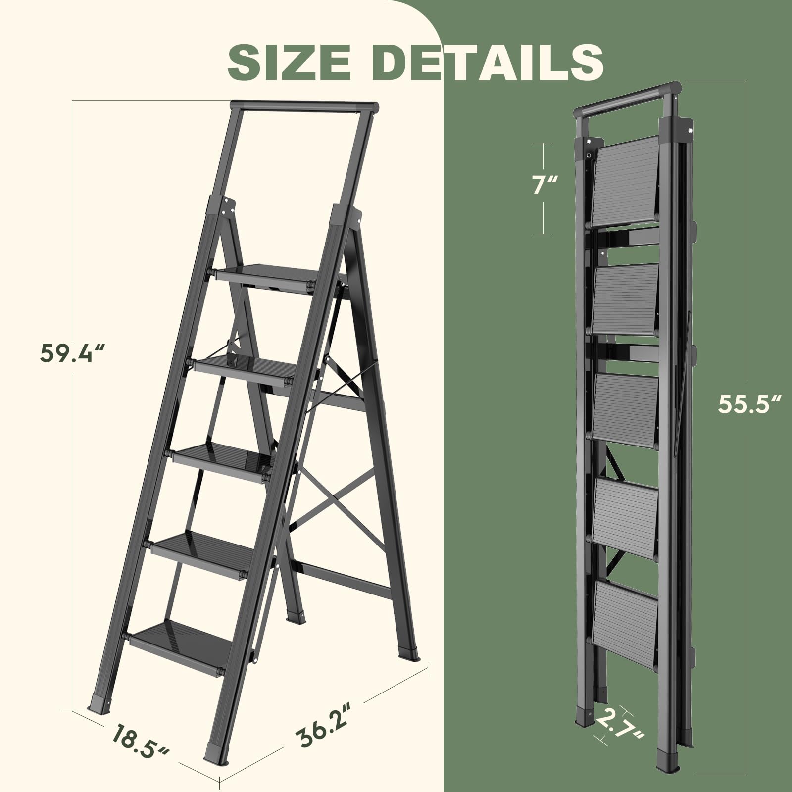HBTower Step Ladder 5 Step Ladder Folding Aluminum Step Ladder With ...