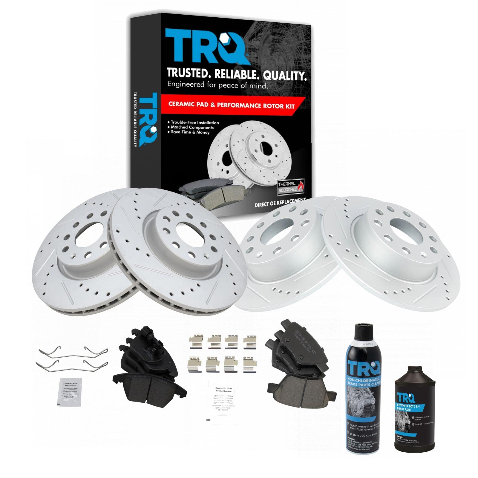 TRQ Front & Rear Ceramic Brake Pad & Performance Rotor Kit w/Chemicals ...