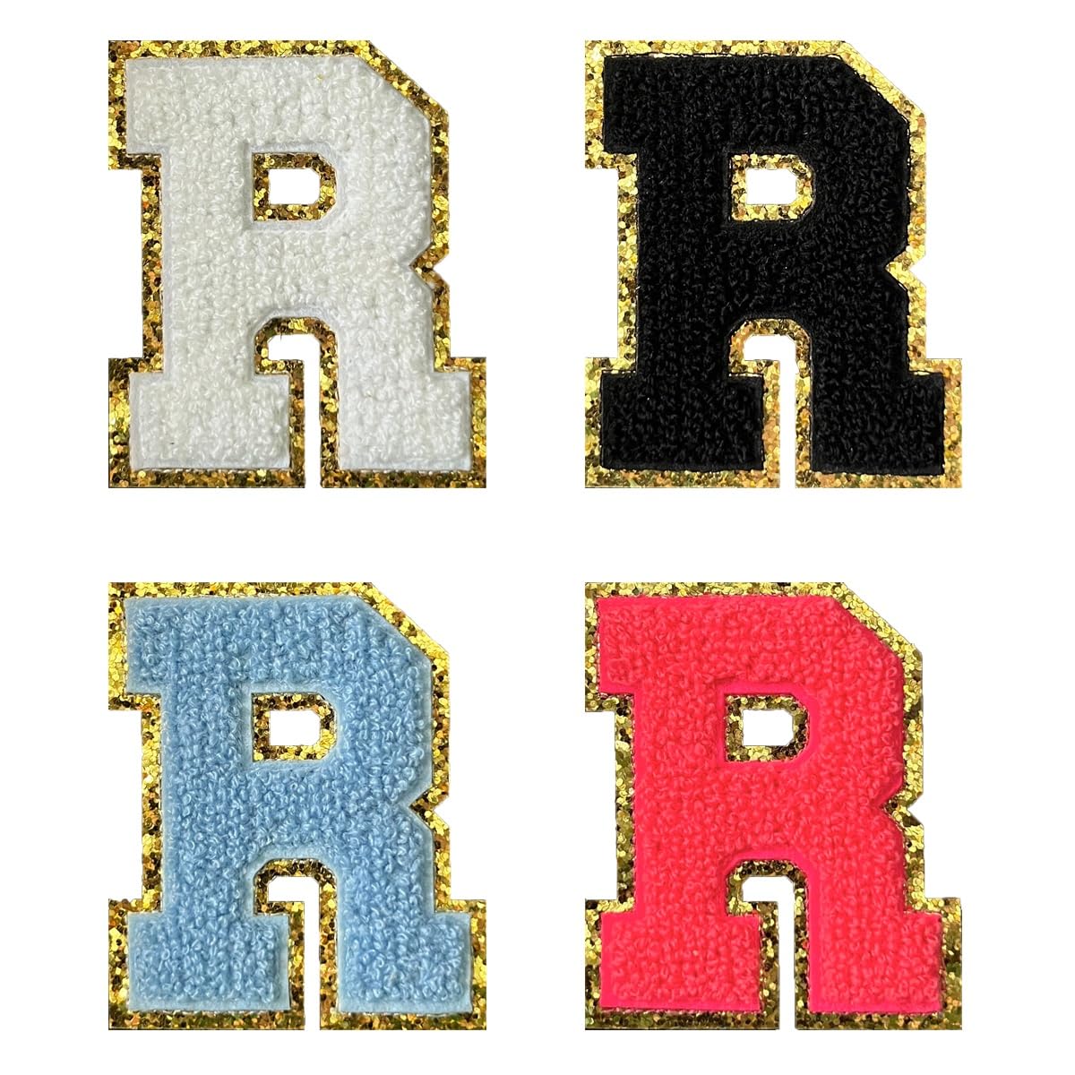 SQZRAN Gold Sequin Chenille Embroidered Letter Patches Length 3 inches ...