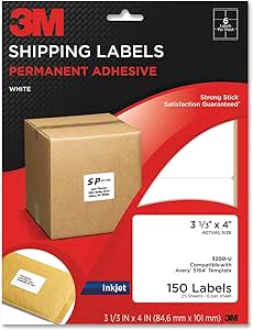 Amazon.com : 3M Permanent Adhesive Shipping Labels, 3.33 x 4 Inches ...
