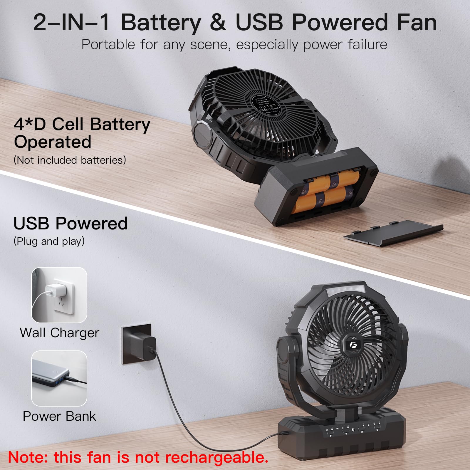 Mua FRIZCOL Battery Operated Fan [200H Max], 2 IN 1 D-Cell Battery ...