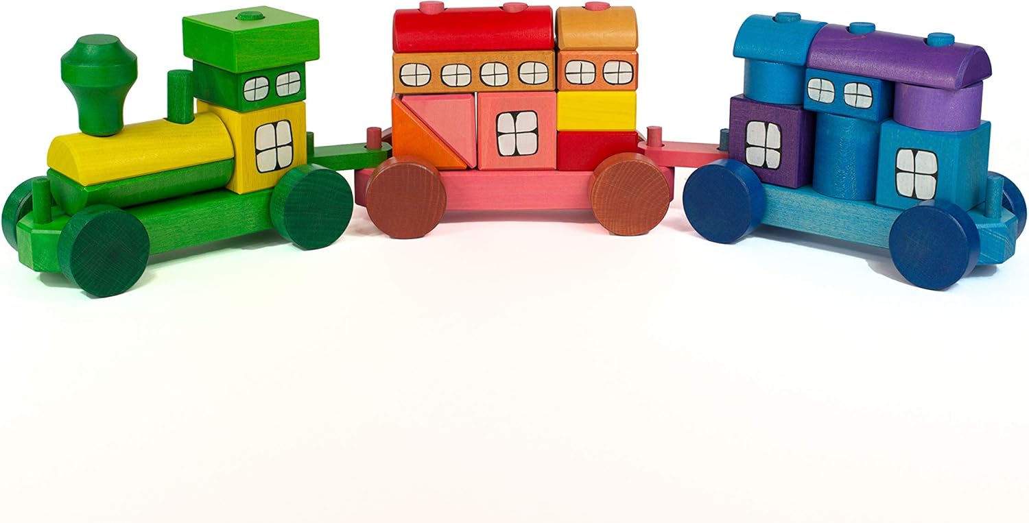Green Wooden Toys Colourful Wooden Train XXL Plug Train 28 pcs ...