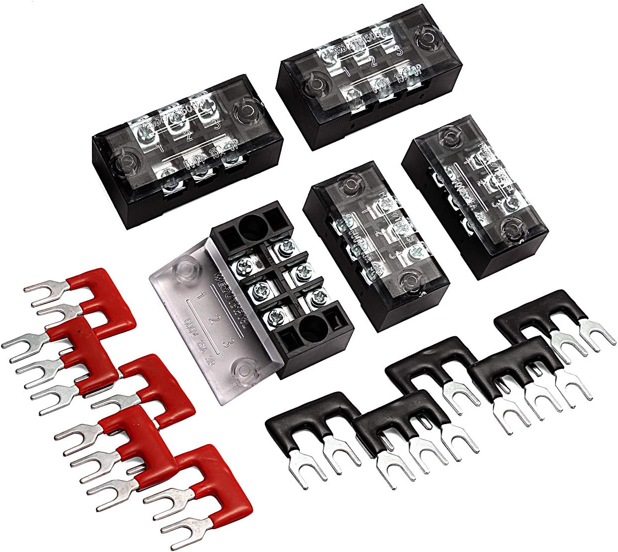 Qishare 15 Pcs Dual Row 3 Position Screw Barrier Terminal Block 600V ...