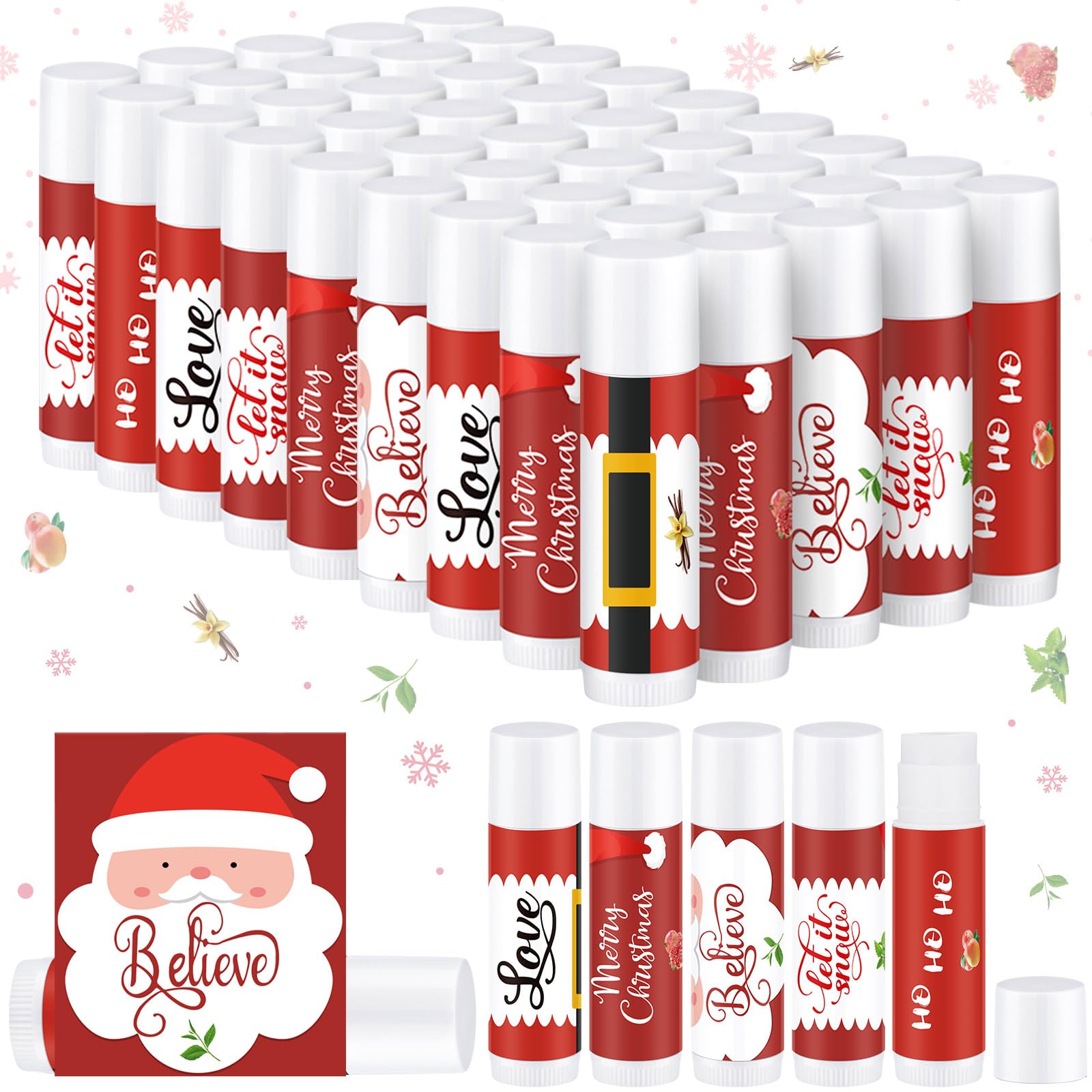 Dunzy 50 Pieces Christmas Santa Lip Balm Bulk Gift Christmas Gift for ...