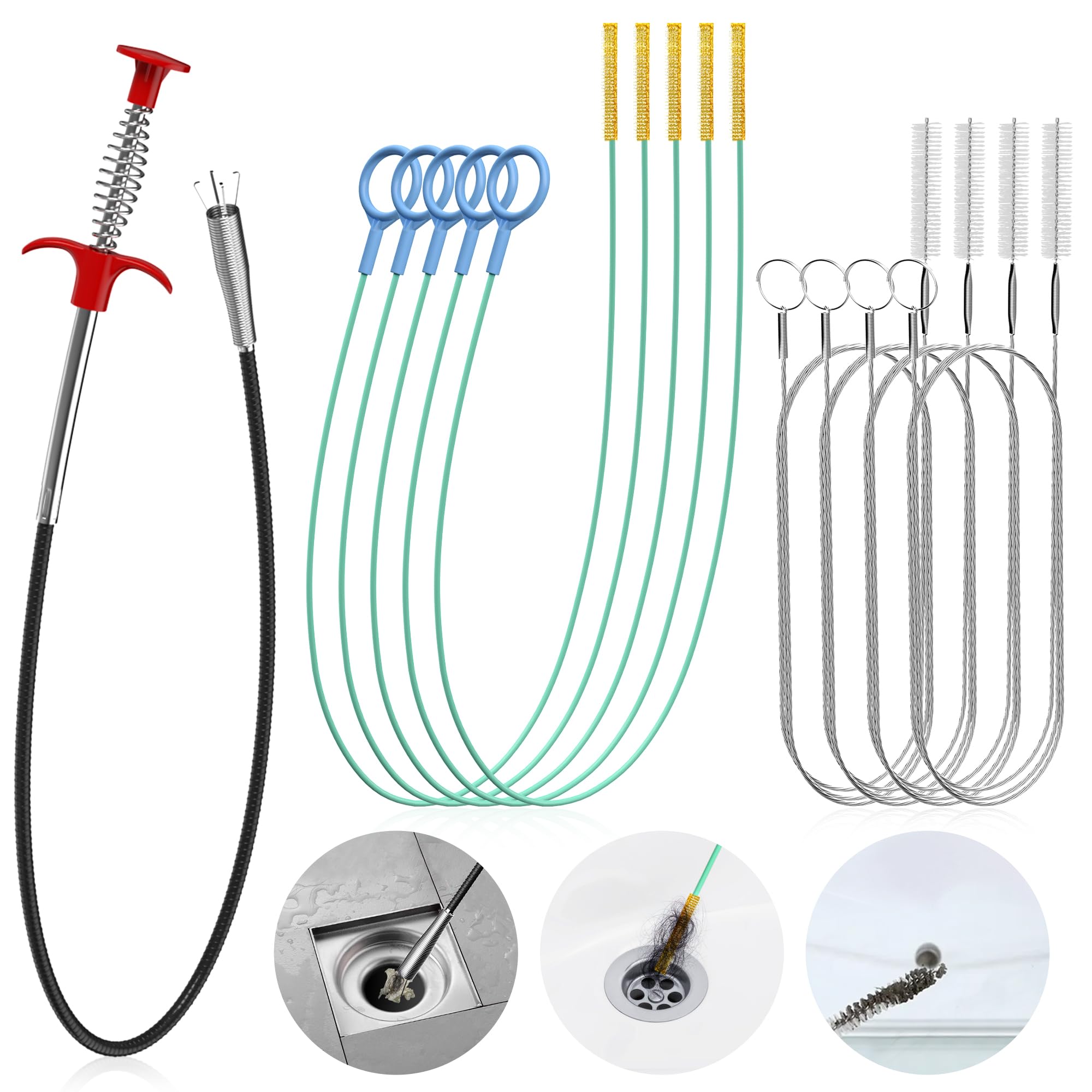 Kelly's Collection 30 inch Steel Drain Snake Clog Remover(5 Pcs), 35.5 ...