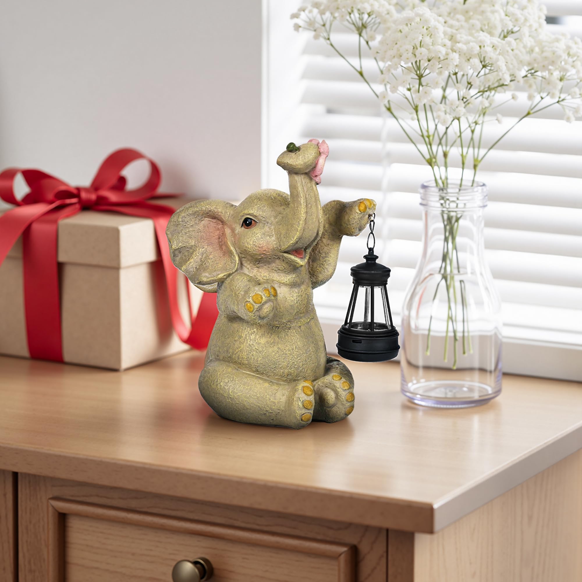GIGALUMI Housewarming Gifts Solar Garden Statues Elephant with Lantern ...