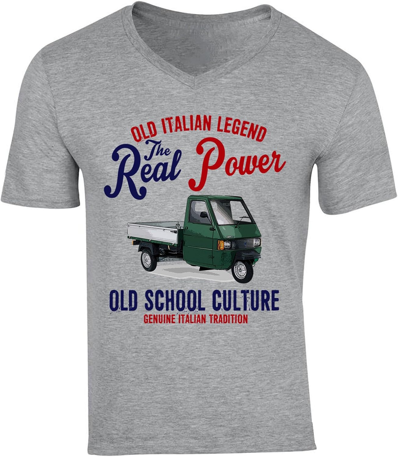 TEESANDENGINES Men's Ape Piaggio Green 1948 Italian Grey V-Neck T-Shirt ...