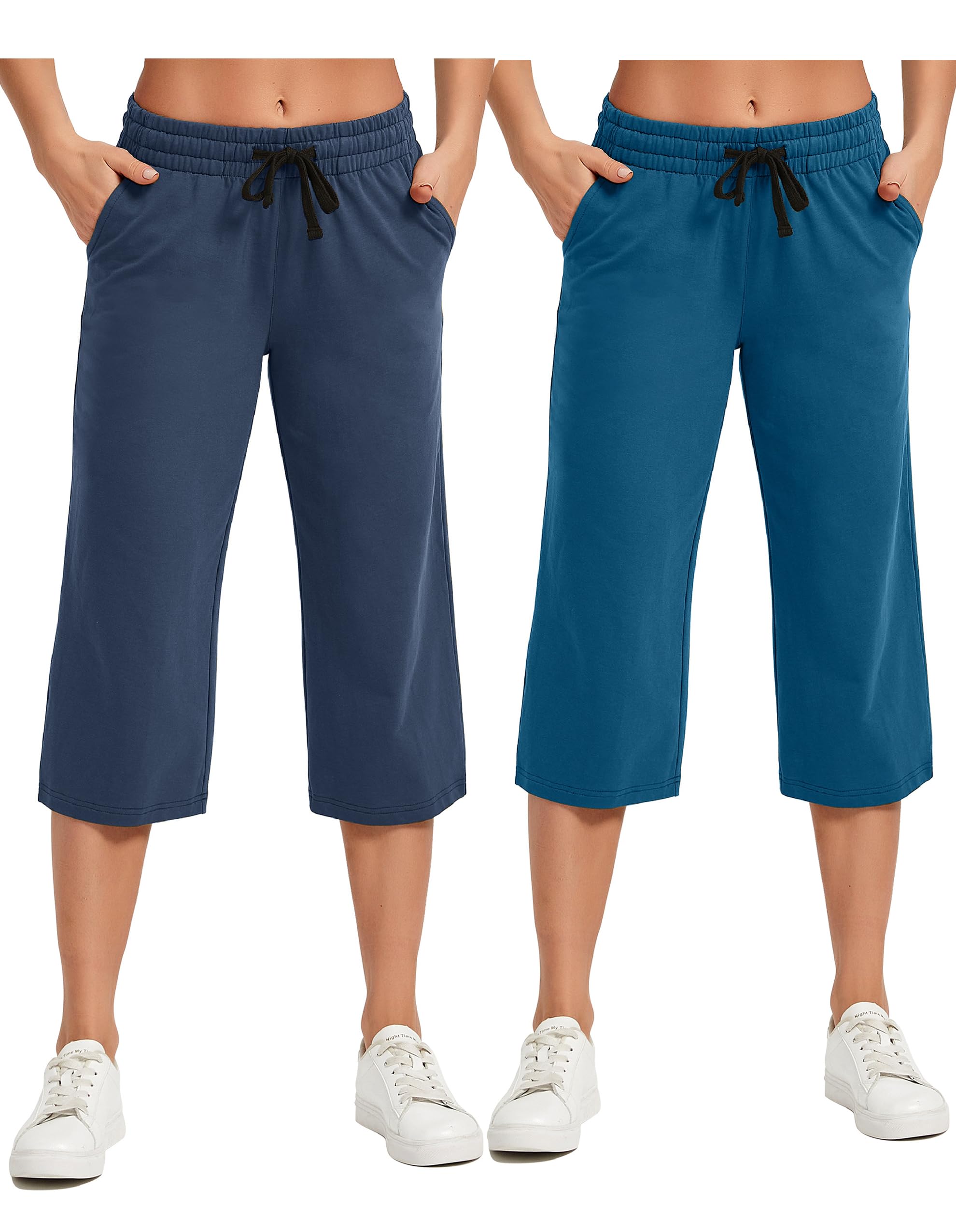 SPECIALMAGIC Women Capri Pants Cotton Yoga Wide Leg Capris Sweatpants ...