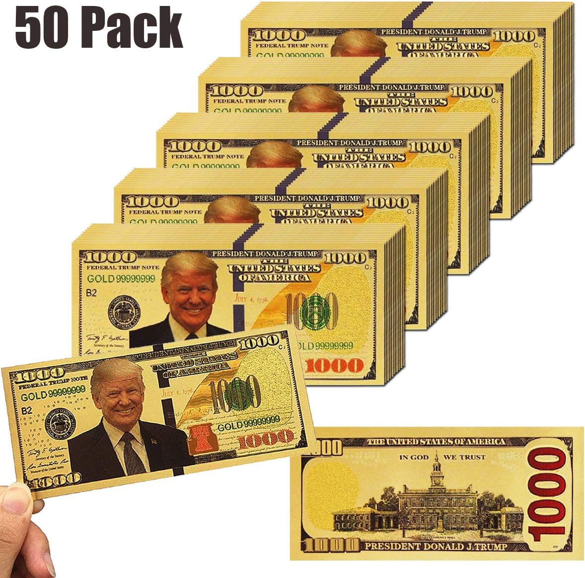 Amazon.com: PartyYeah Donald Trump 1000 Dollar Bill Banknote, One ...