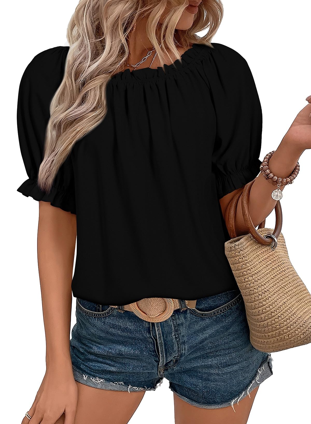 EVALESS Blouses for Women Summer Outfits Women's Clothing Fashion 2025 Basic Short Sleeve ...