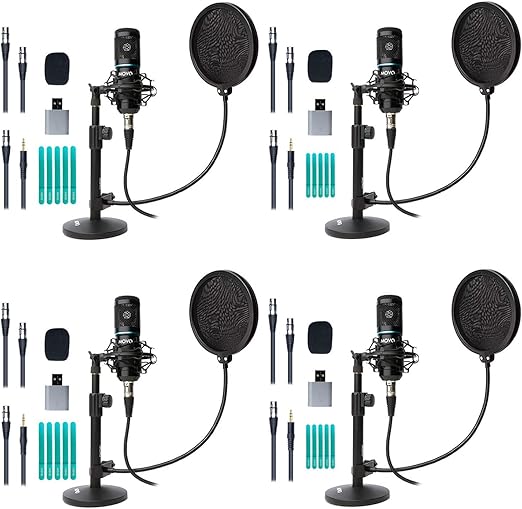 Amazon.com: Movo 4-Pack Universal Cardioid Podcasting Microphone Bundle ...