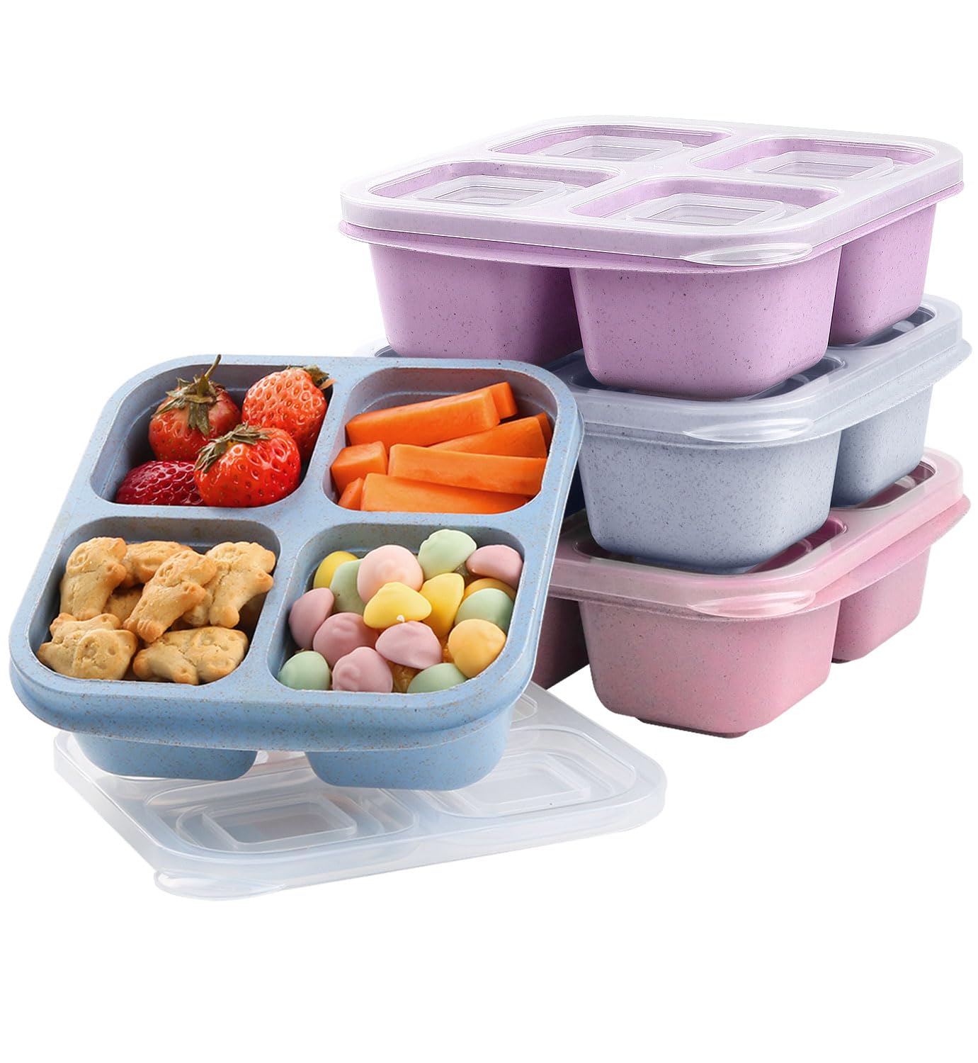 LCHLZZ Snack Containers (4 Pack), 4 Compartments Snackle Box Container ...