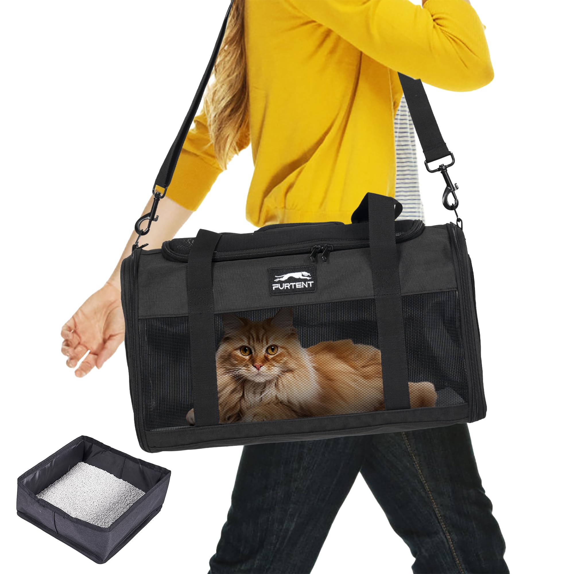 Cat Carrier with Foldable Litter Box for Large Cats and Small Dogs ...