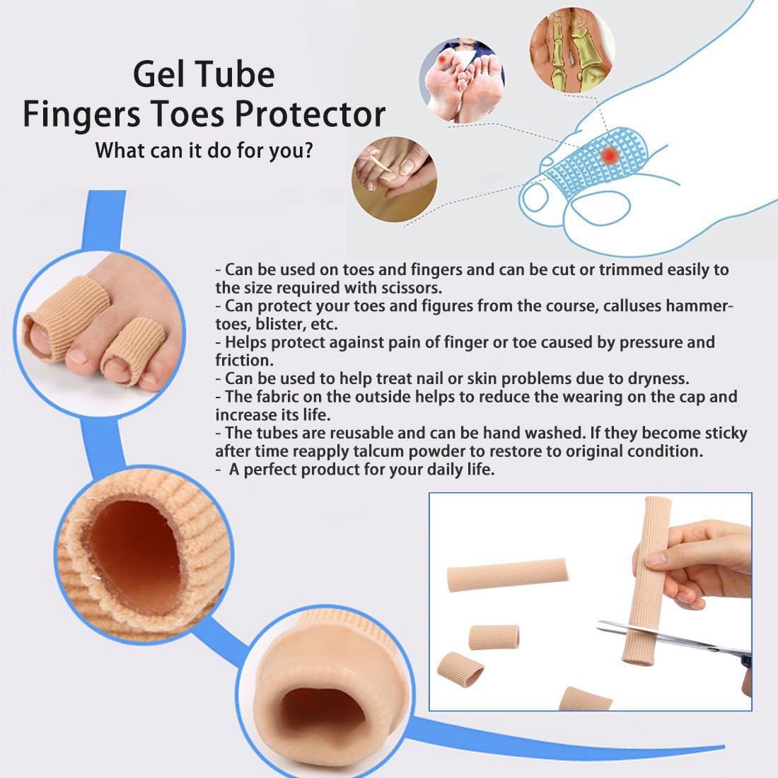 Angzhili 5Pcs Finger Toe Sleeve Tubes/Open Toe Tubes Bandage Sleeves ...