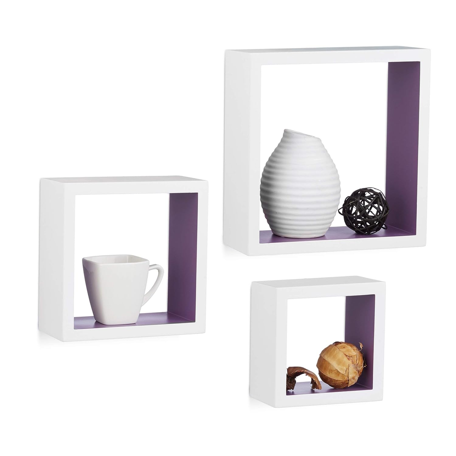 Relaxdays Juego de Cubos de Pared, Madera, Blanco y Violeta, 25x25x25 ...