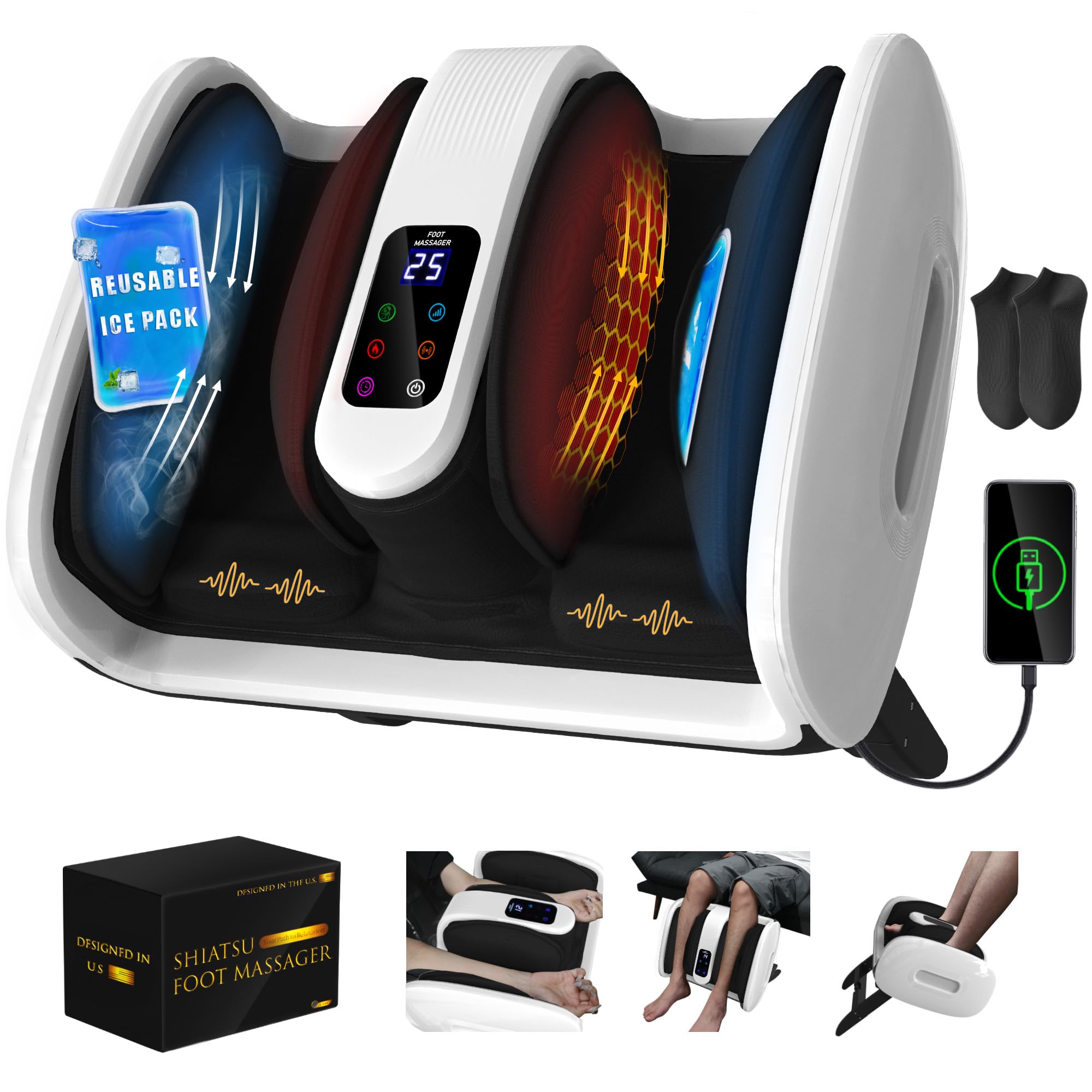 SUMELL Foot Massager with Heat & Ice Therapy-FSA HSA Eligible-Shiatsu ...