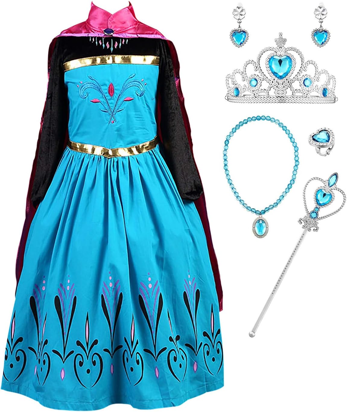 YOSICIL Frozen Kostüm ELSA Kleid Blau Eiskönigin Prinzessin Kostüm Anna ...
