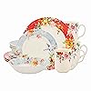 TUDOR ROYAL 16-Piece Round Porcelain Dinnerware Set, Service for 4, CRIMSON Design, Multicolor ...