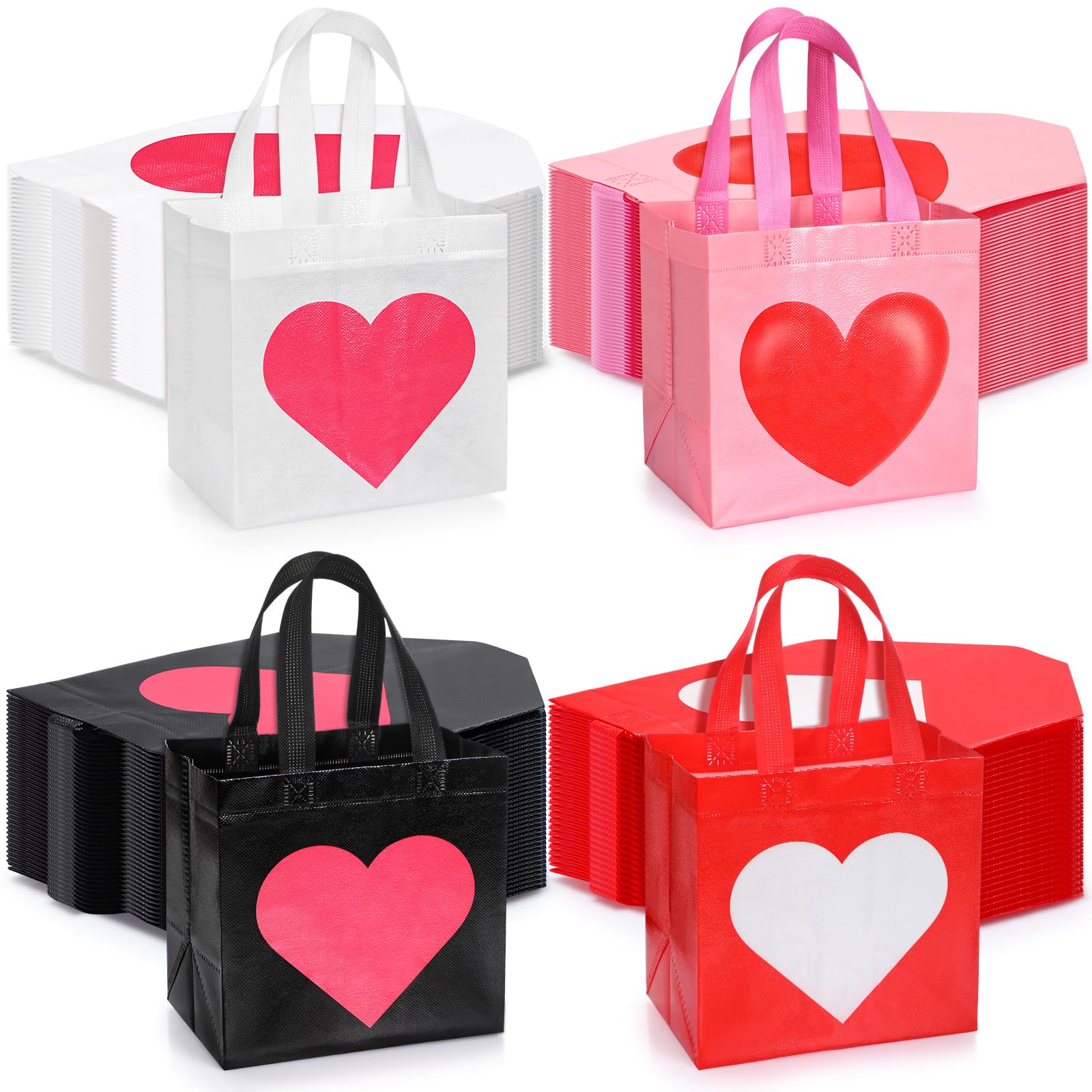 Kacctyen 60 Pcs Heart Gift Bags Bulk Valentines Day Non-Woven Reusable ...