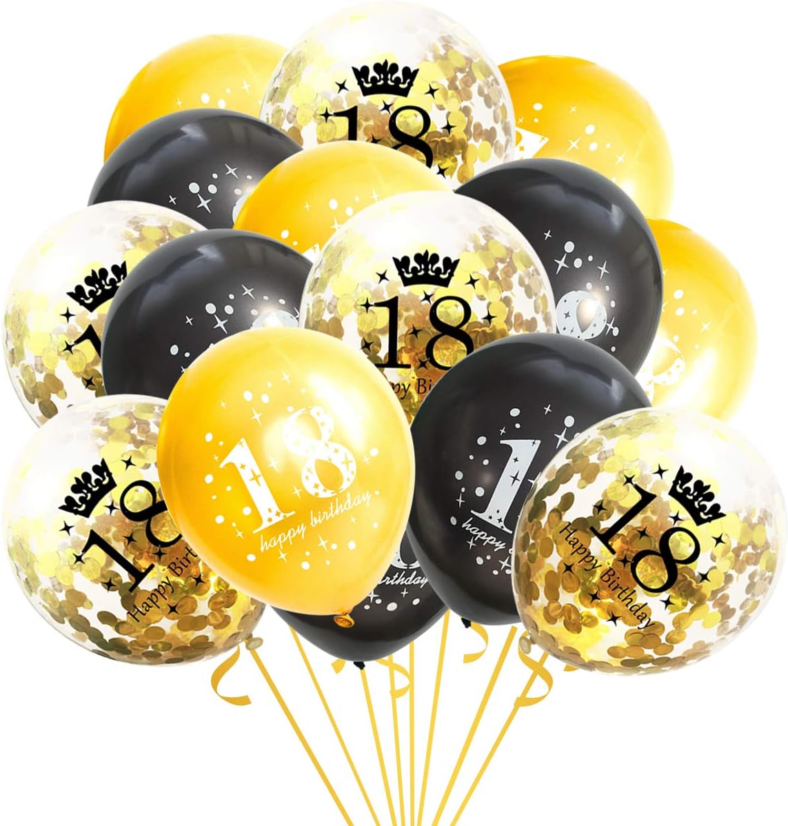 18th Birthday Decorations for Boys Girls, 12 inch Black Gold Birthday ...