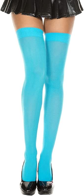 Amazon.com: Women's Baby Blue Opaque Thigh High Stockings One Size Baby ...