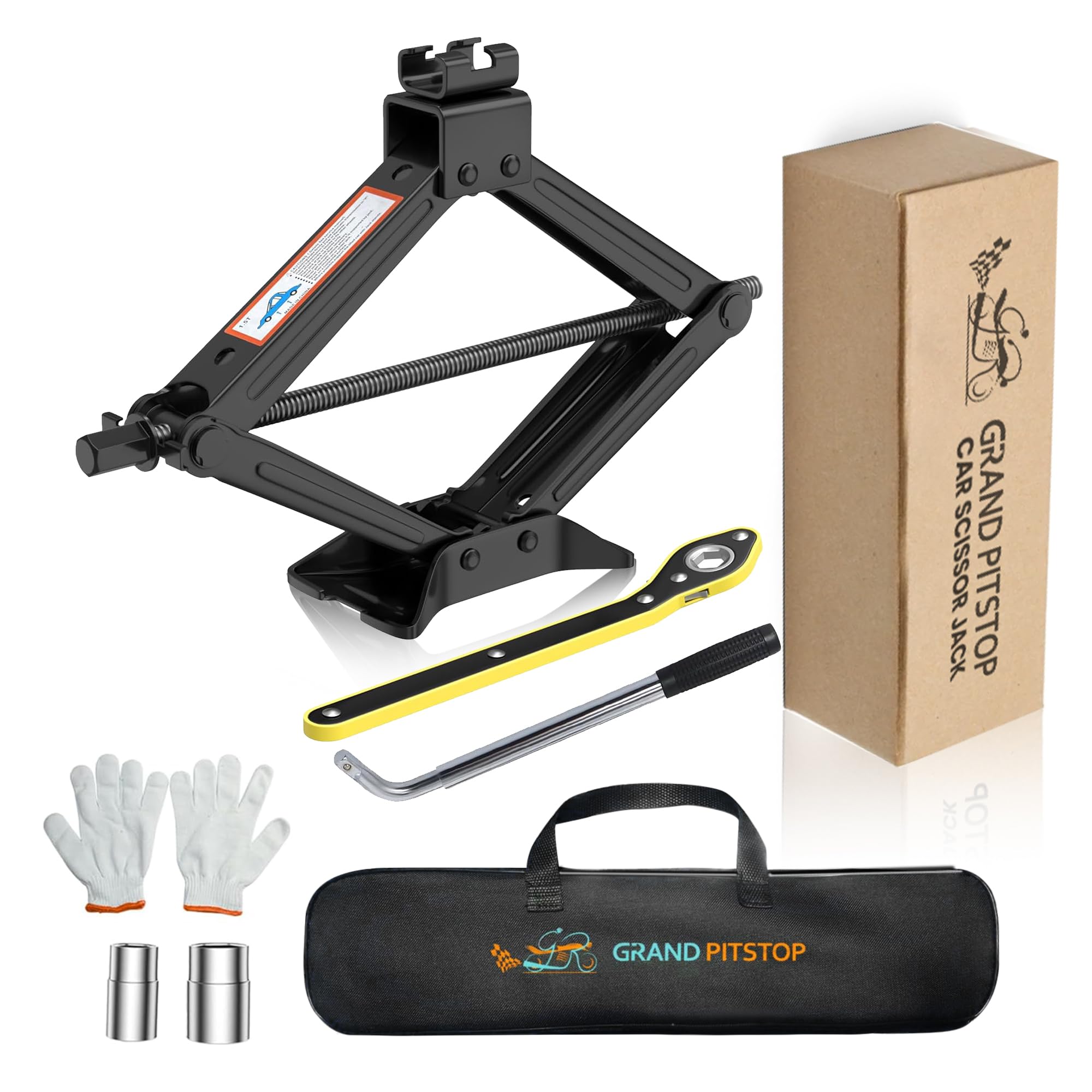 GRAND PITSTOP Car Jack Kit Scissor Jack for Cars 3 Ton (6610 lbs) Tire ...