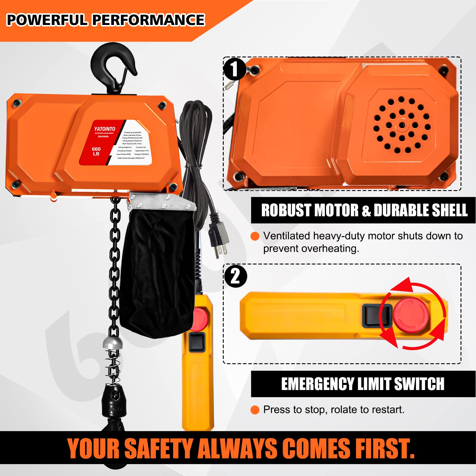 Mua 660LBS Electric Chain Hoist, 120V Winch with 5ft Wired Remote ...