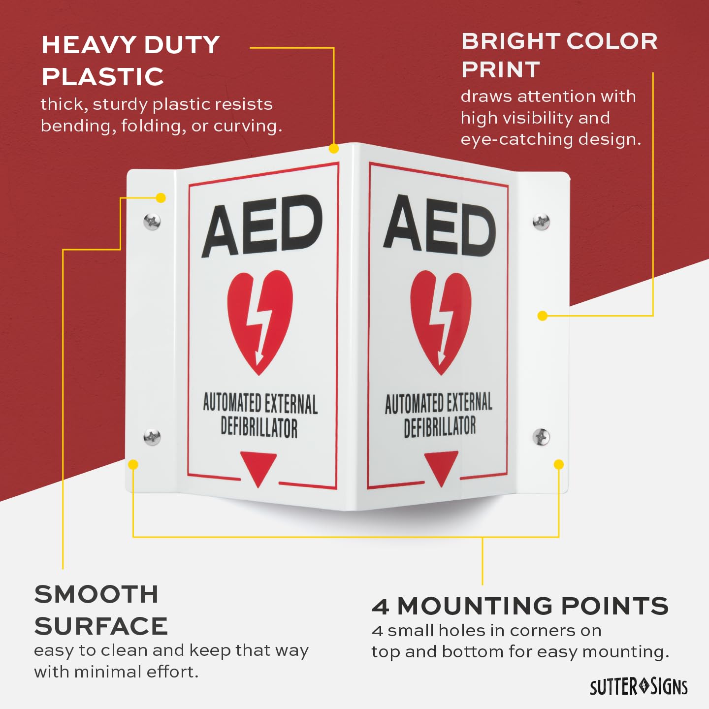 Mua AED Wall Mount Sign 2-Pack | 3D Projecting Automated External ...