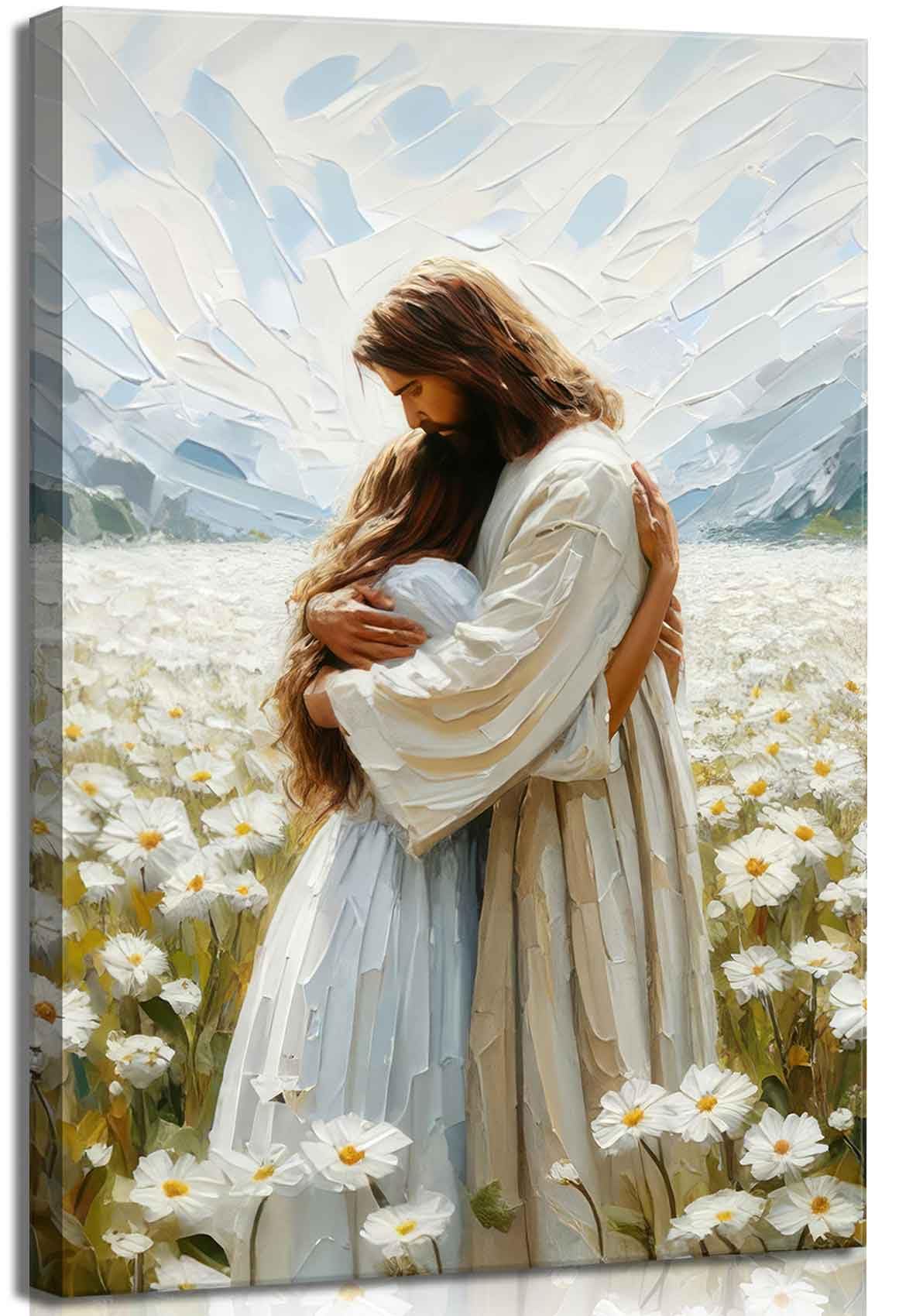 Jesus Hugging Girl Canvas Wall Art Jesus and Woman Wall Decor Pictures ...