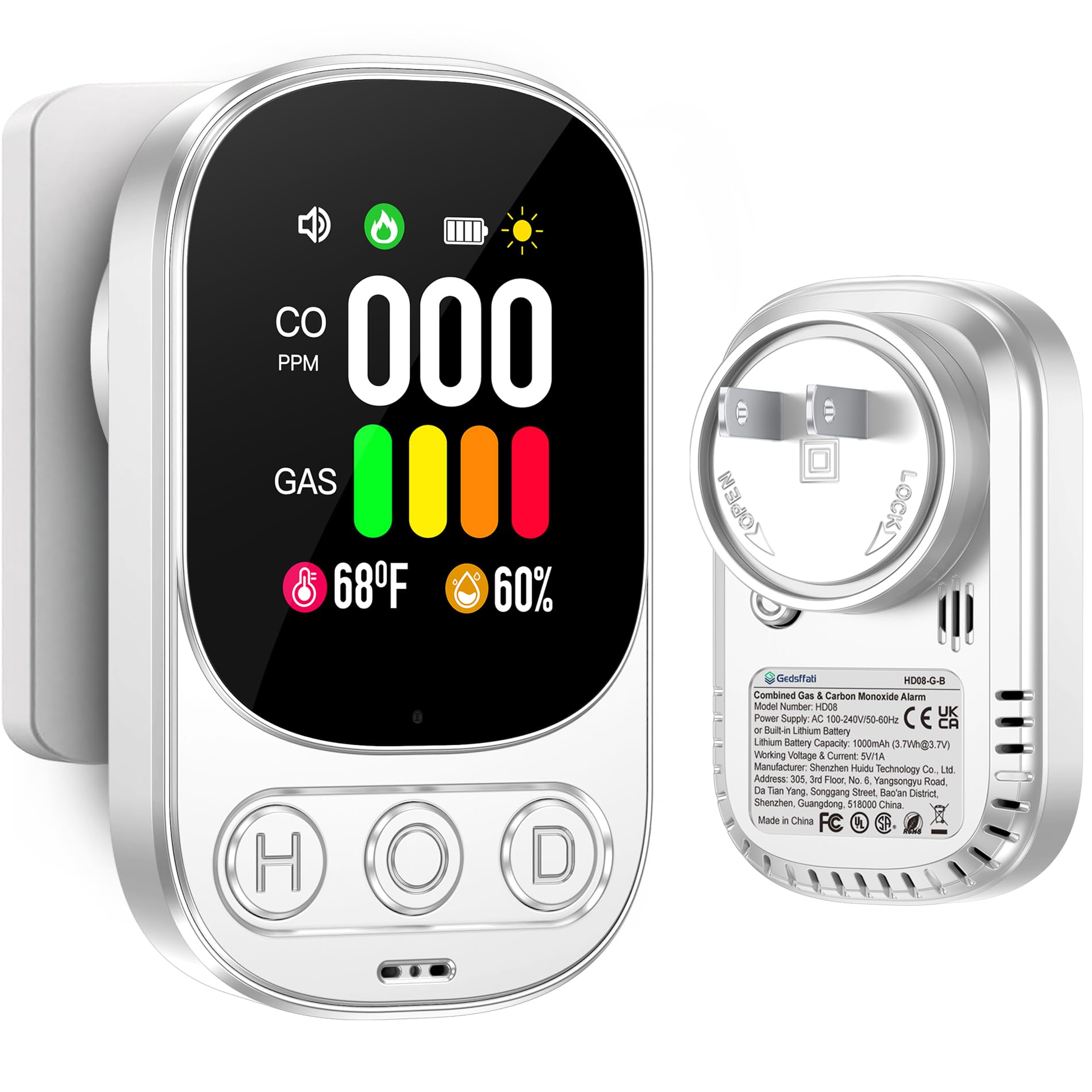 HAKINAKU 4in1 Plug in Carbon Monoxide Detector & Natural Gas ...