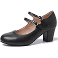 Amazon.com | Women's T-Strap Mary Jane Pumps Low Block Chunky Heels ...