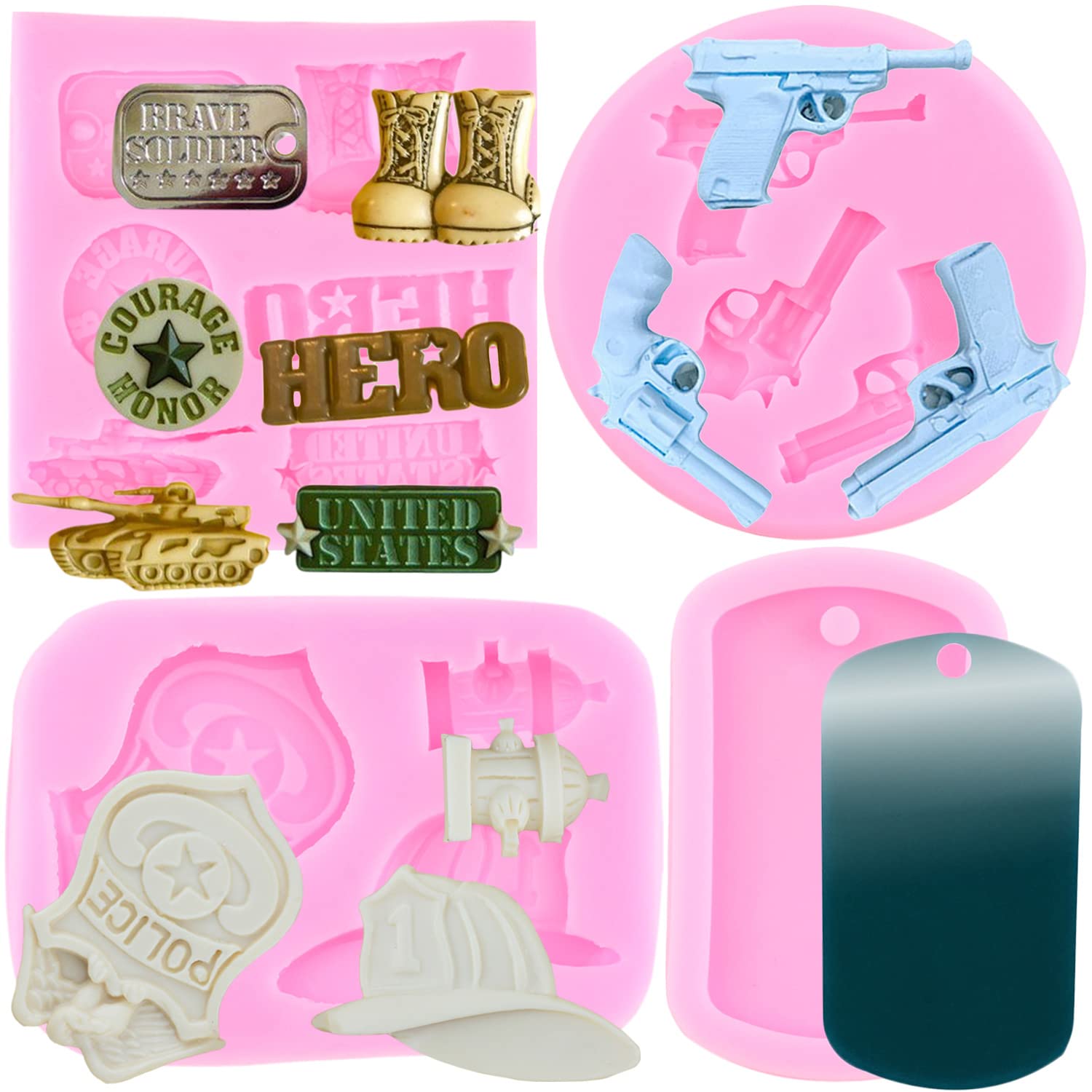 Mujiang Soldier Hero Army Tank Silicone Mold Handgun Pistol Fondant ...