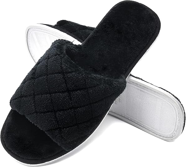 LORDFON Women's Open Toe House Slippers Memory Foam, Comfy Cozy Slip-on Indoor Slippers for ...