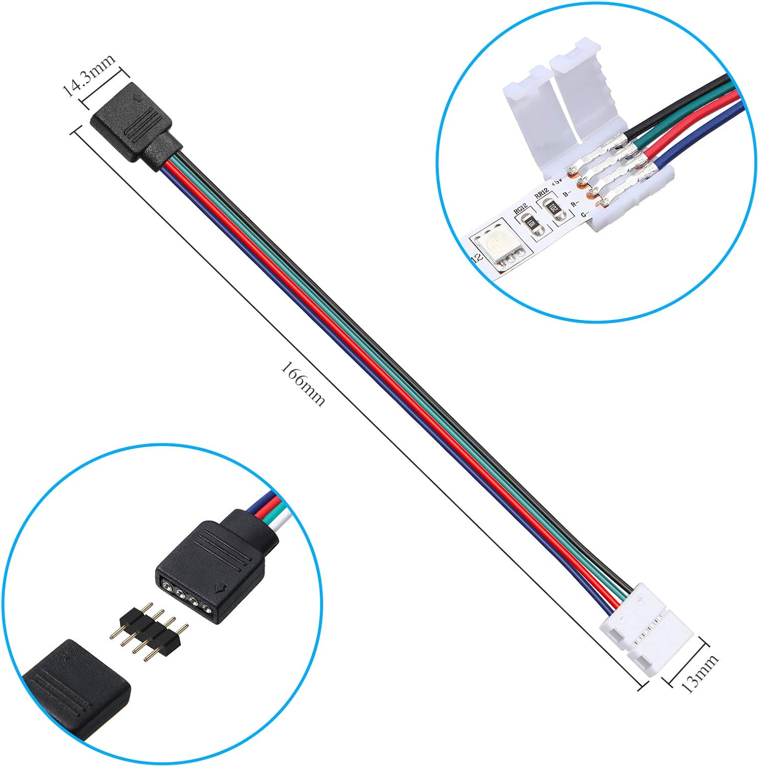 20 Pieces LED RGB Strip Light Connector Male and Female Connector Wire ...