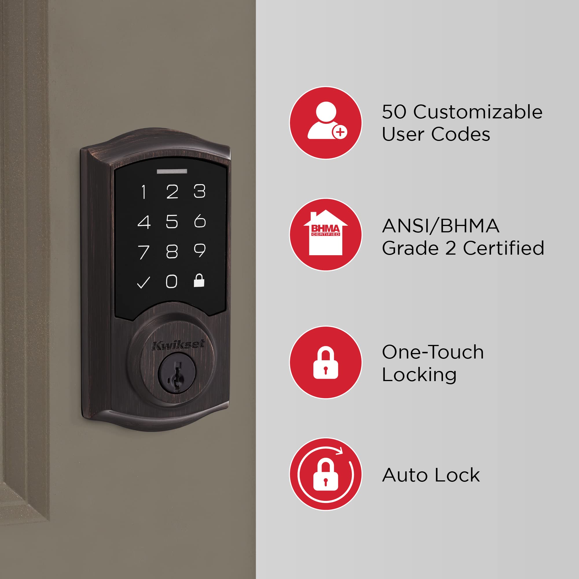 Kwikset SmartCode 270 Keyless Electronic Touchpad Deadbolt, Auto Door ...