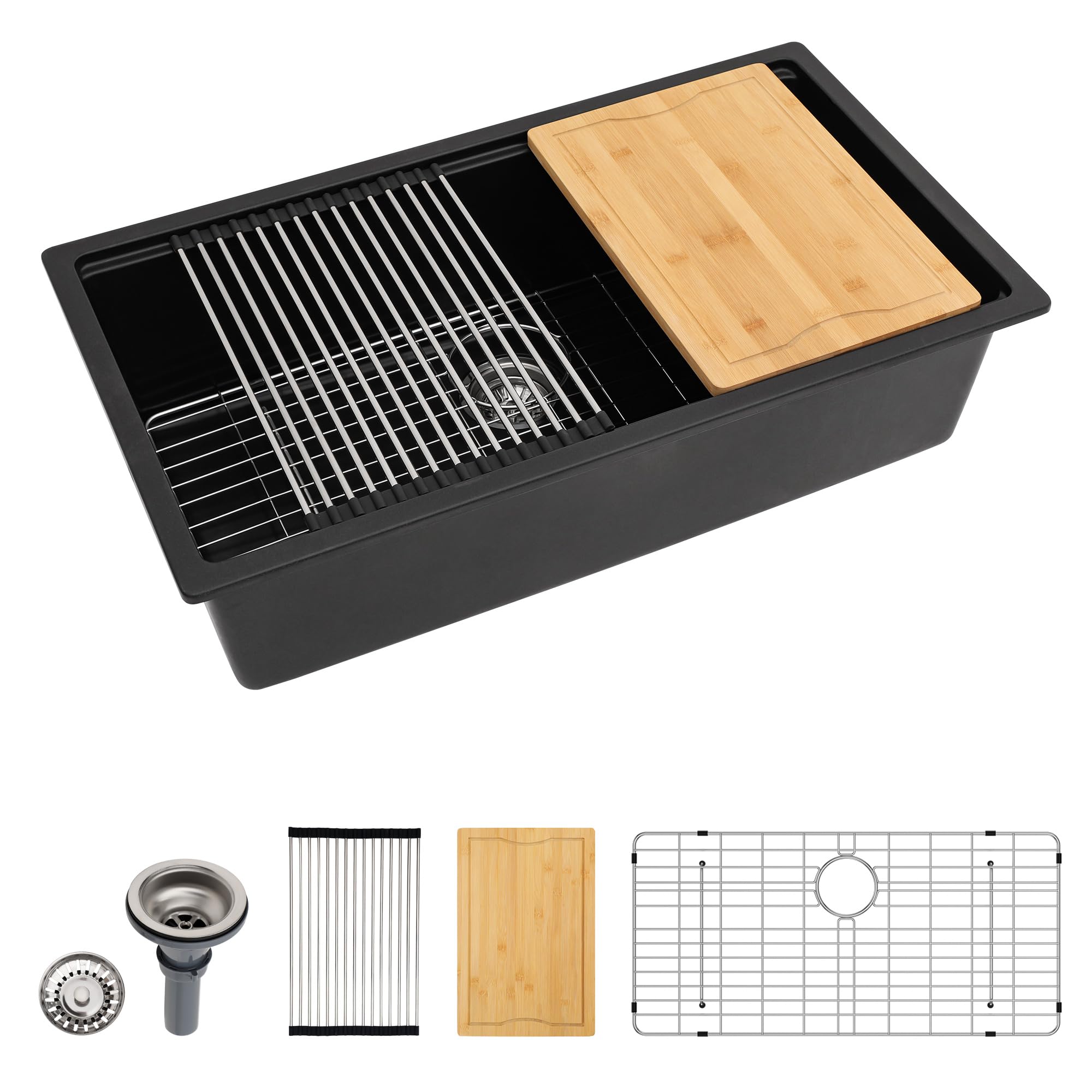 Dcolora 30 inches Granite Composite Kitchen Sink Workstation Black ...