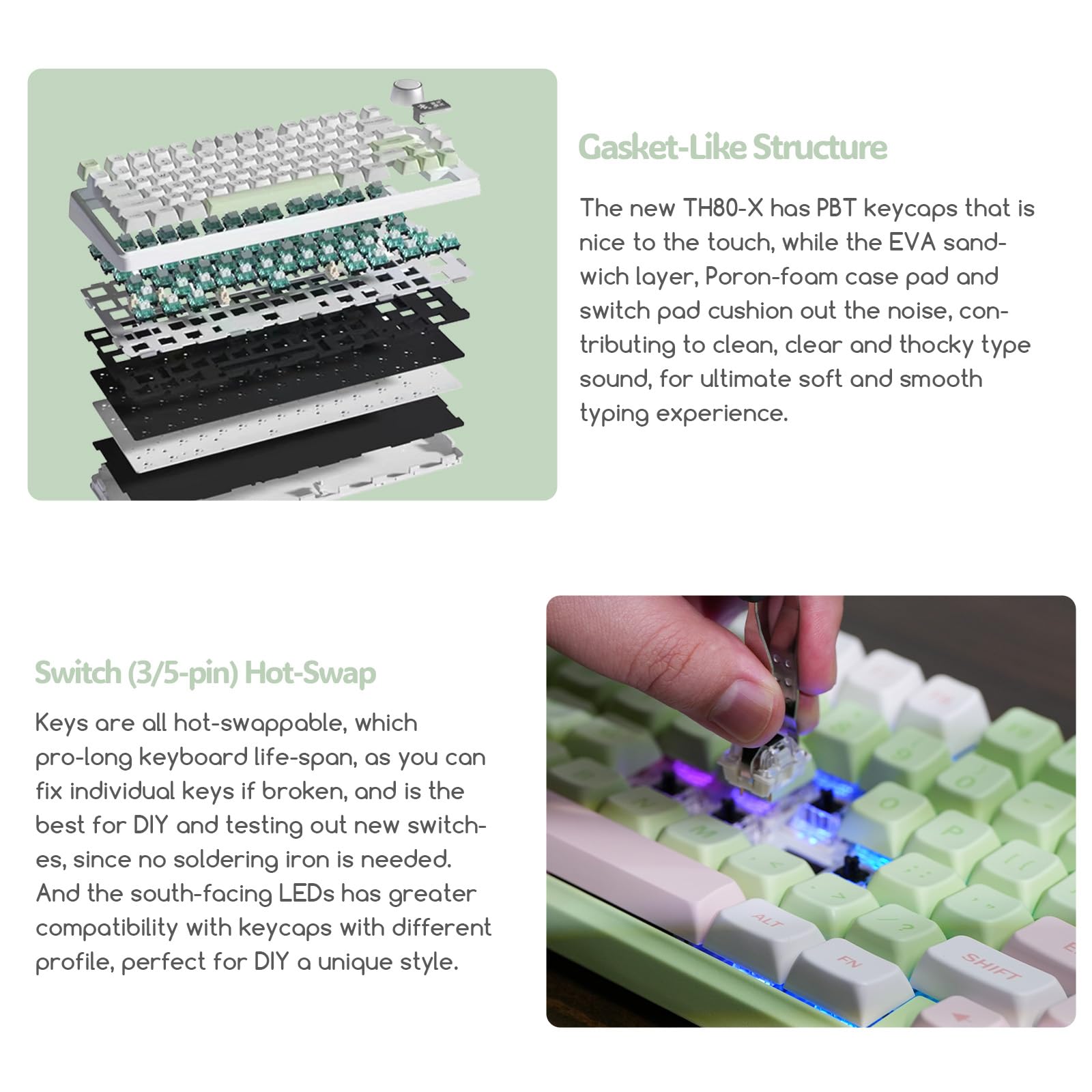 Mua EPOMAKER TH80-X Gasket Mechanical Keyboard, 75% Layout Triple Mode ...