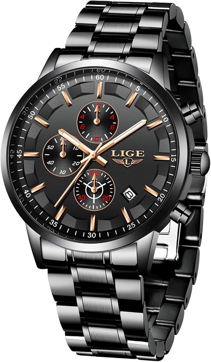 LIGE Watches for Men Militray Sports Waterproof Stainless Steel Mens ...