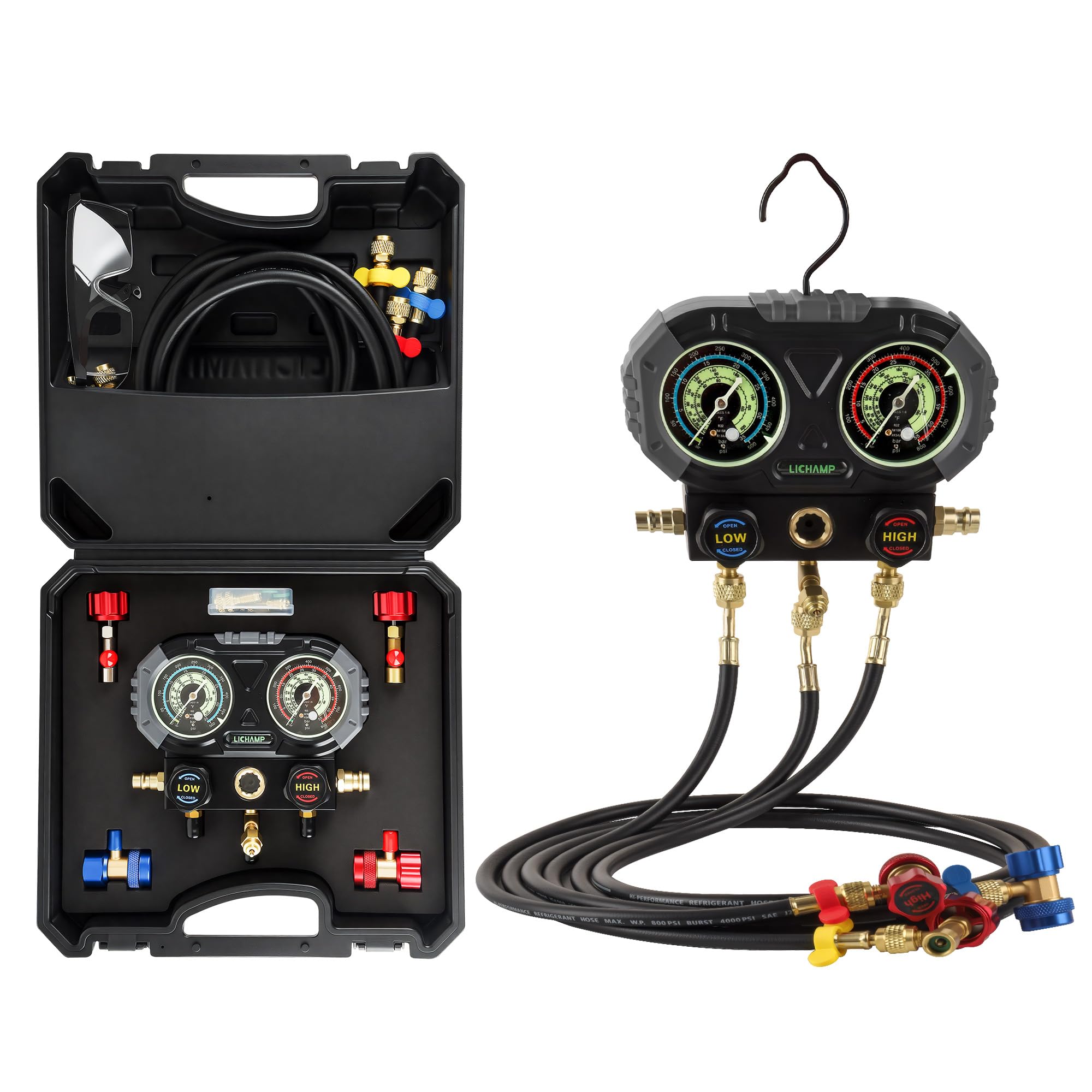 Lichamp AC R134A Gauge Set, Automotive Manifold Gauge Compatible with ...