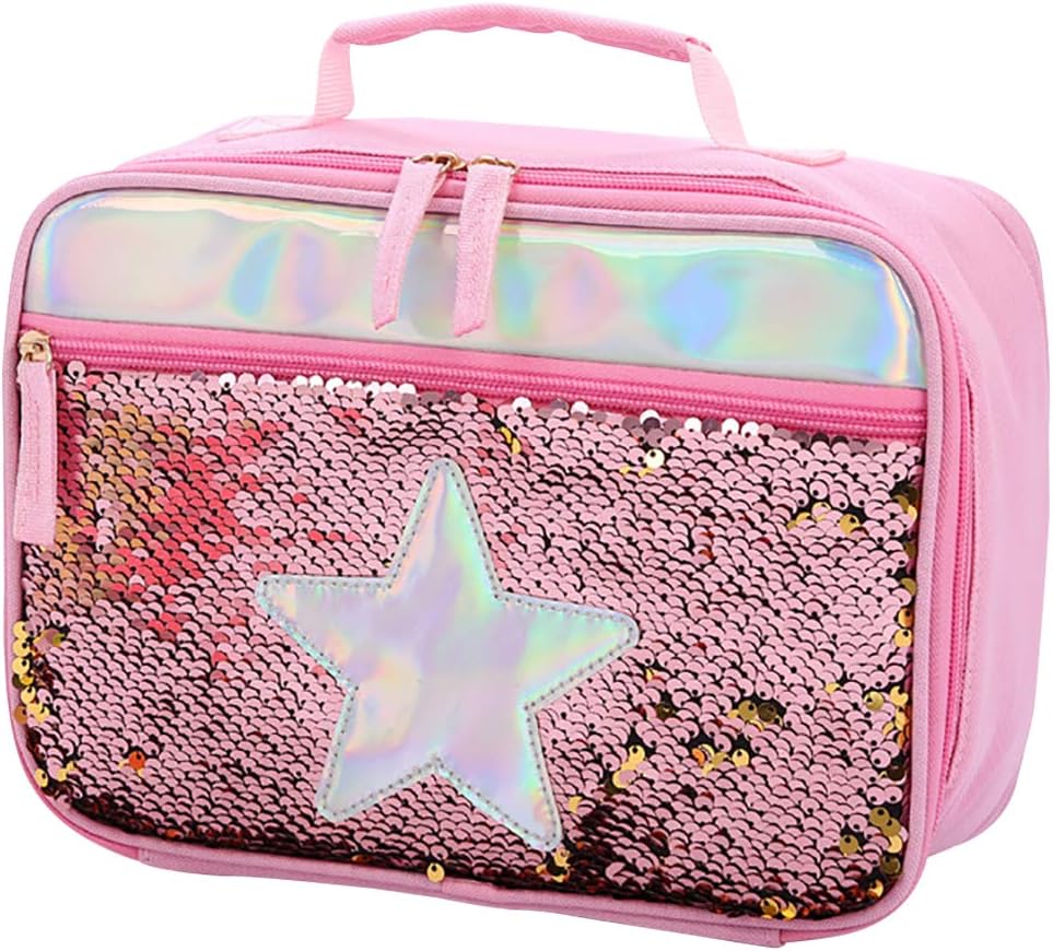 Amazon.com: Handheld Lunch Box, Reusable Insulated Flip Sequins Girls ...
