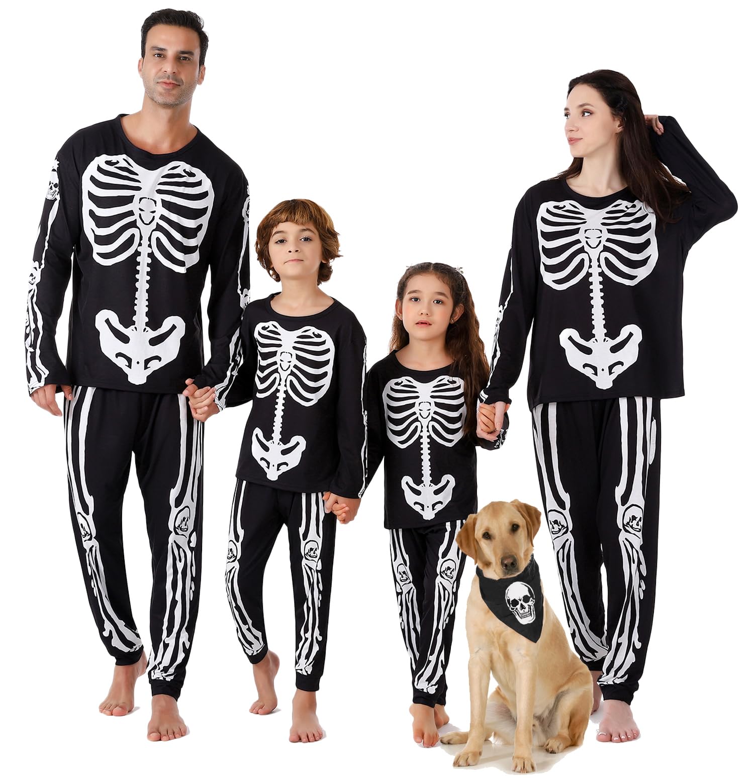 PYAEAS Matching Family Halloween Pajamas Set Funny Skeleton Print Jammies PJs Sleepwear Holiday ...