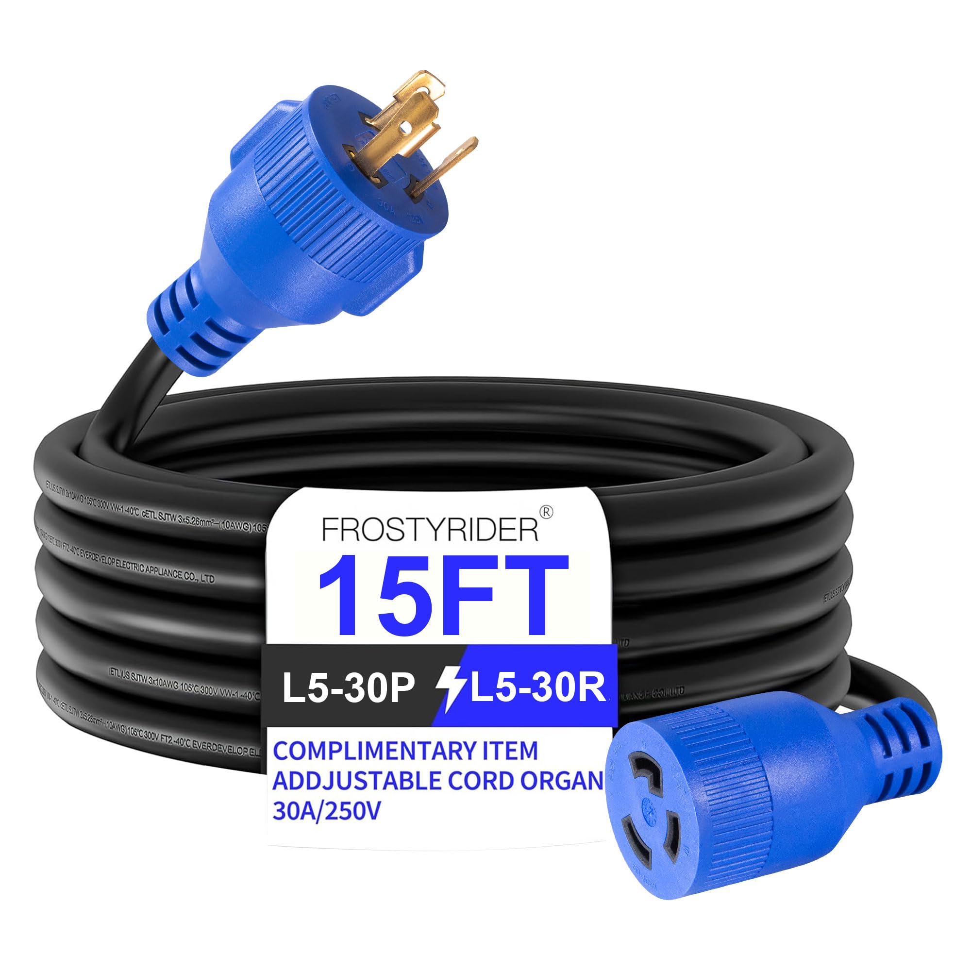 3 Prong 30 Amp 15 Foot Generator Extension Cord, NEMA L5-30P/L5-30R ...